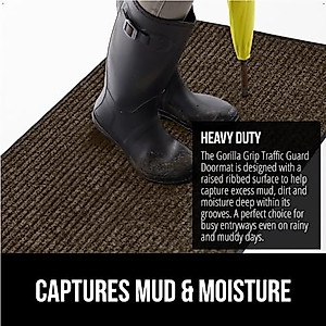 Gorilla Grip Waterproof Heavy Duty Traffic Guard Doormat, 2 Pack, Stain and Fade Resistant, Durable Rubber, Low Profile Door Mat, Shoe Scraper, Welcome Mats, 35x23, Brown