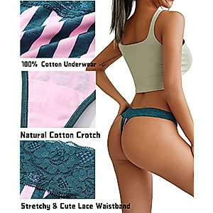 Knowyou 12/6 Pack Cotton Thongs for Women Sexy V-waist Lace Women’s Underwear Breathable No Show T-back Tanga Panties