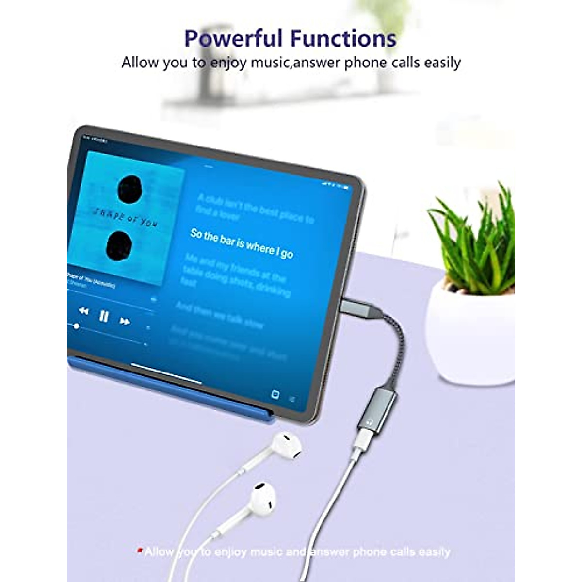 USB A to Lightning Audio Adapter Cable USB 3.0 Male to Lightning Female HiFi Audio Headphones Converter Fit with USB A MacBook Computer PC Support Volume Control Mic Nylon Braided