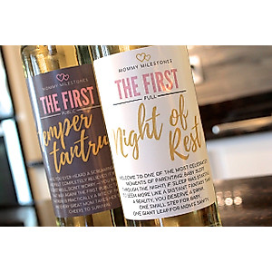 Mommy Milestone Wine Labels and Stickers, Great Baby Shower and Pregnancy Gift Ideas for Mom To Be, Funny Mom's First Moments After Having New Baby Girl or Boy – Set of 6 – By Harper & Ivy Designs