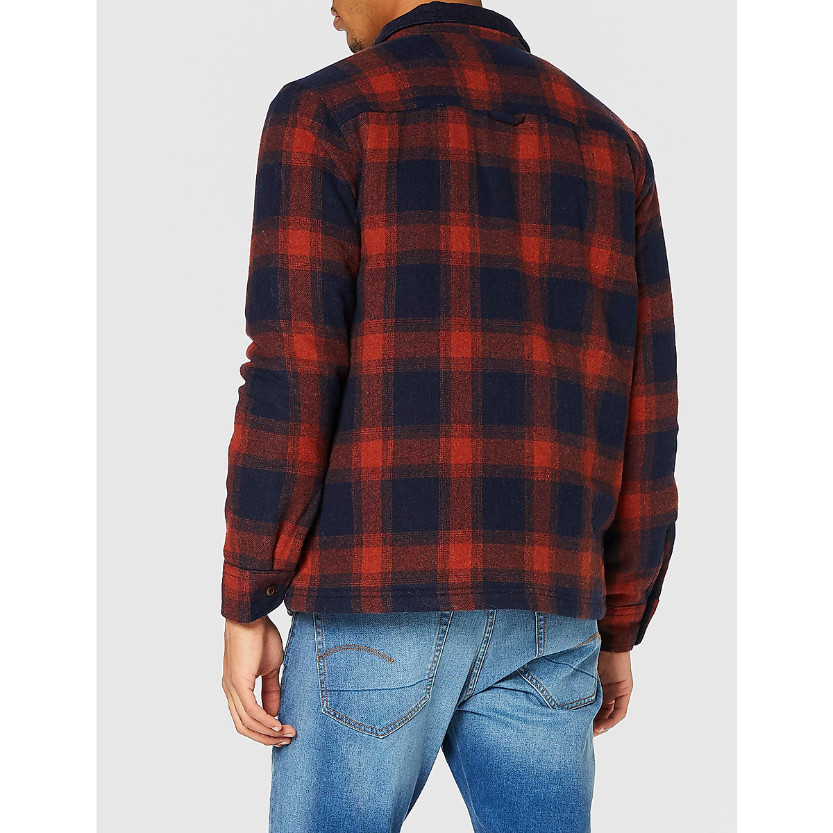 Superdry Mens Hunting Zip Through Wool Overshirt, Zip Fastening, Four Pockets Rust Ombre Check Size L