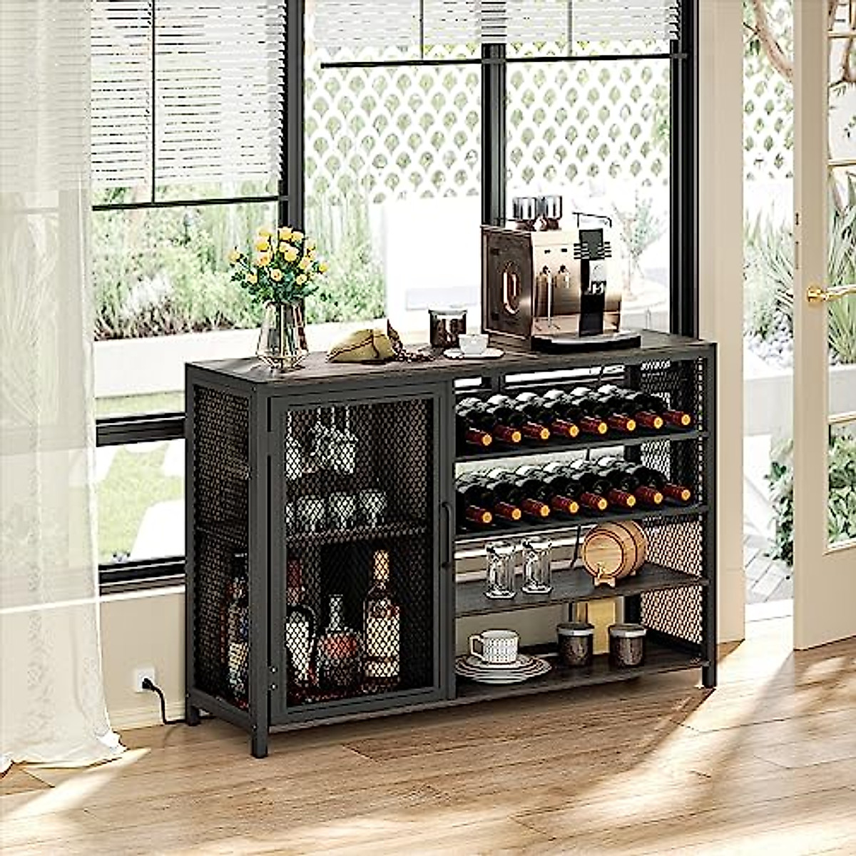 WASAGUN Liquor Cabinet Bar for Home, Wine Bar Cabinet with RGB LED Lights Outlet, Bar Table Home Mini Bar Coffee Bar