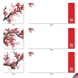 The Best Card Company - 10 Lunar New Year Cards (4 x 5.12 Inch) - Assorted Notecards with Envelopes, Colorful Bulk Boxed Set - Cheers and Cherries AMQ5072CNG-B1x10