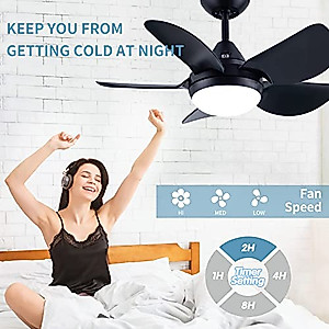 CJOY Small Ceiling Fan with Light, 30 inch Black Ceiling Fans with Lights and Remote, Bedroom Ceiling Fans with Lights Dimmable, 5 ABS Reversible Blades Fan Light for Kid Room
