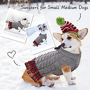Kuoser Dog Sweater, Dog British Style Sweater Dress Warm Dog Sweaters Knitwear Vest Turtleneck Pullover Dog Coat for Small Medium Dogs Puppies Bulldog for Fall Winter with Leash Hole S