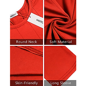 HOTOUCH Women Soft Casual Dress 3/4 Sleeve Midi Long Dresses (Red L)