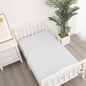 Biloban Crib Sheets Waterproof, Crib Mattress Protector Pad for Standard Crib & Toddler Mattress, Cozy Crib Sheet for Baby Boy and Girl, White, 2 Pack