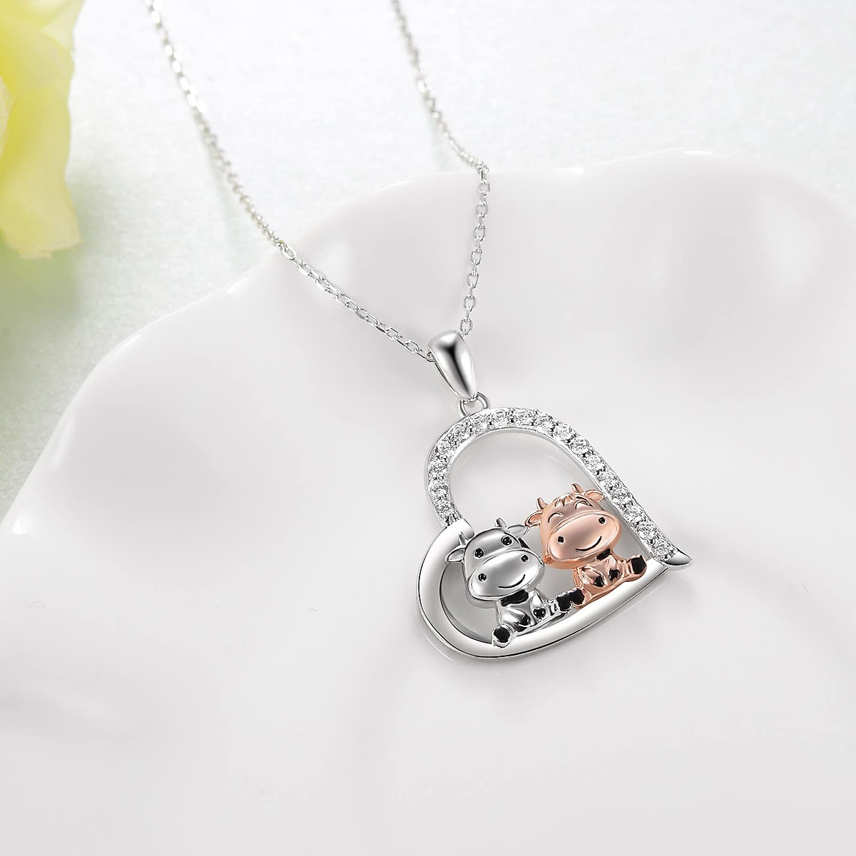 CVRAVO Sterling Silver Cow Pendant Necklace Birthday Gifts Cute Animal Jewelry for Women