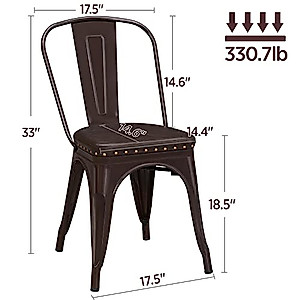 Yaheetech Metal Dining Chairs Stackable Side Industrial Set of 4 Kitchen Chairs with Soft Cushioned High Backrest 18 Inch Dark Brown