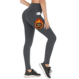 Heathyoga Fleece Lined Leggings Women Thermal Leggings for Women with Pockets Warm Leggings for Winter Yoga Pants Gray