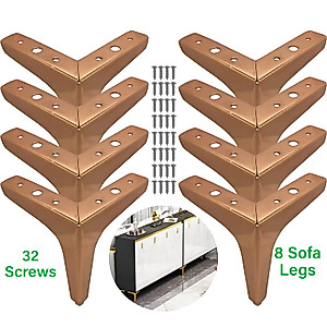 Metal Furniture Legs Feet Set of 8 – Rose Gold Pink Couch Sofa Legs 4 Inch For Furniture Cabinet Bed Chair Nightstand TV Stand , Patas Metalicas Oro Rosada Para Muebles Sofas Sillas Base Cama Modernos