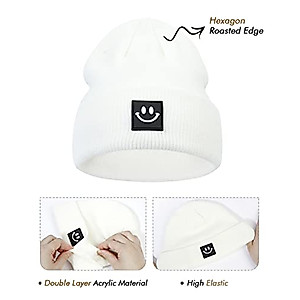 upeilxd Baby Winter Hat Soft Warm Knitted Beanie Hat with Cute Smile Face Beanie Cap for Toddler Boys Girls White