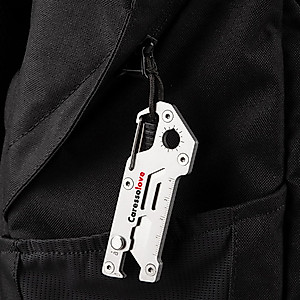 Caressolove 6-in-1 Razor Blades Utility Knife, Retractable Box Cutter, Multitool Knife with Bottle Opener, Hex Wrench, Rule, Water Compass, Cardboard Cutter Small Pocket Knife, 10 Extra Blades