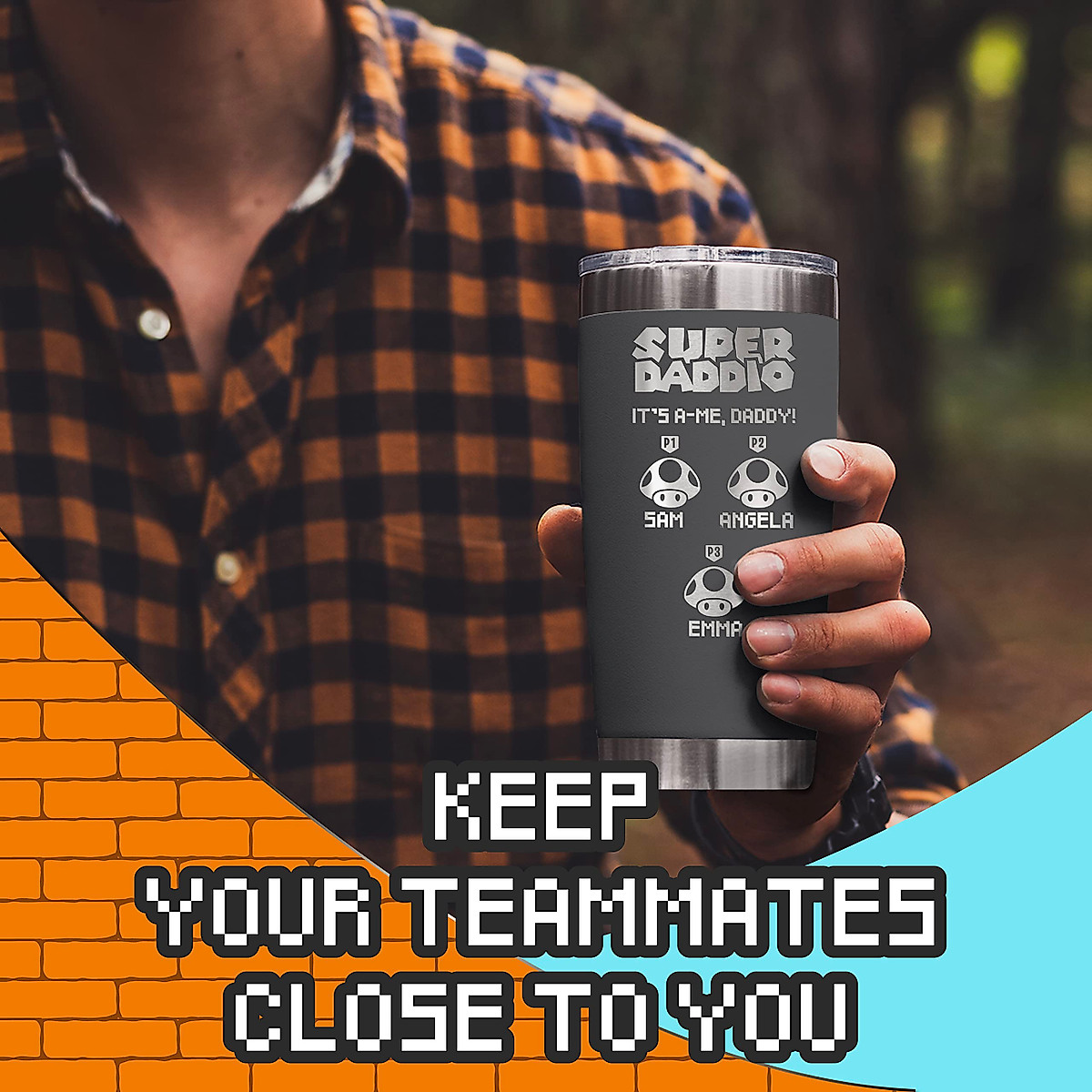 Super Daddio Tumbler with Kids Names, Personalized Tumblers for Dad, 13 Vibrant Colors - 20oz & 30oz, Double-Walled Stainless Steel Dad Tumbler