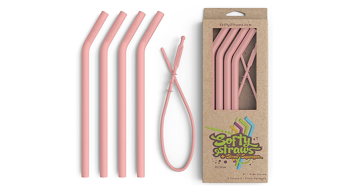 Reusable Silicone Drinking Straws - Big Size Curved BPA Free Safe for Kids