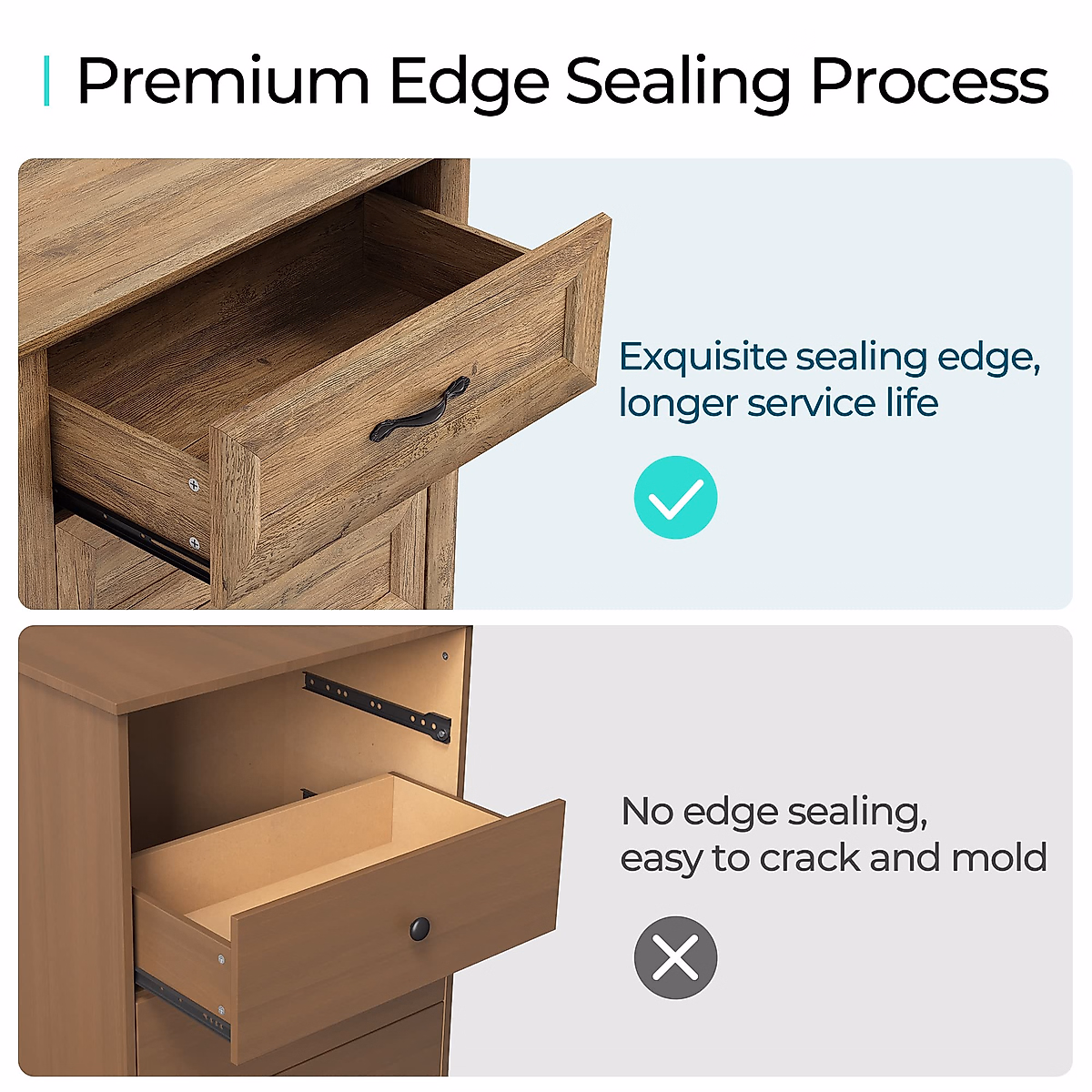 LINSY HOME Dresser for Bedroom, Rustic Chest of Drawers, 5 Drawer Dresser with Metal Handles, Tall Dresser for Entryway, and Closet Storage, Brown