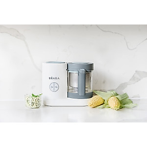 BEABA Babycook Neo, Glass Baby Food Maker, Glass 4 in 1 Steam Cooker & Blender, Comes with Stainless Steel Basket and Reservoir, Cook at Home, 5.5 Cup Capacity (Cloud)