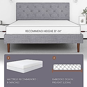 Yegee Upholstered Platform Bed Frame Wood Slat Support No Box Spring Needed Deep Button Tufting Headboard Solid Wood Foot (Grey, Queen)