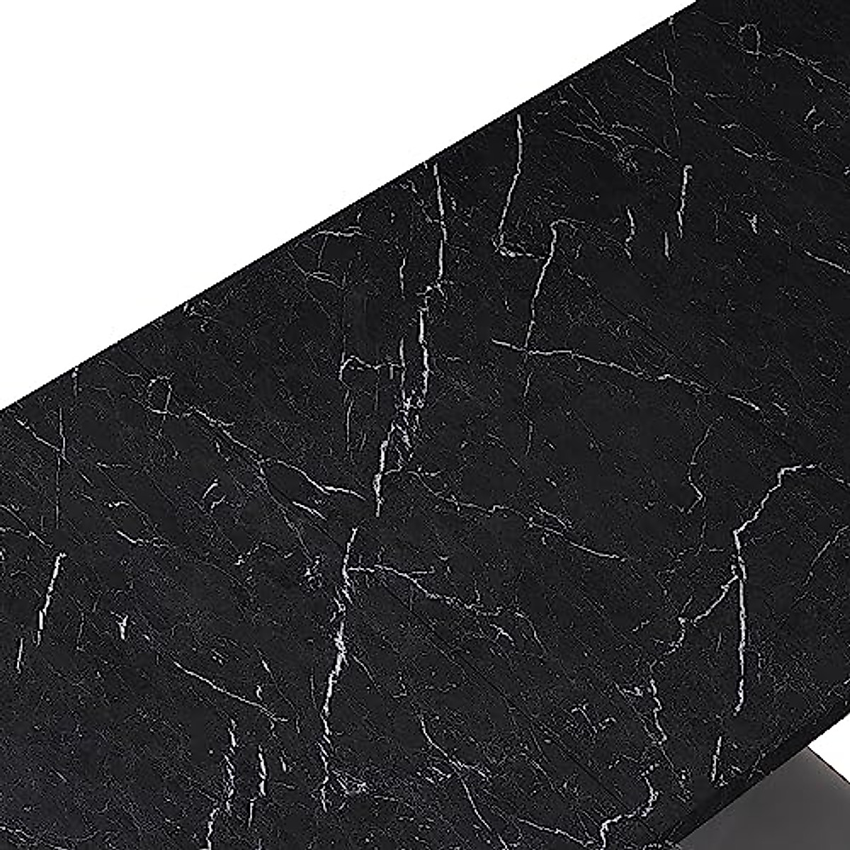 CEMKAR Modern Square Dining Table, 47.24”-62.99" L Stretchable, Printed Black Marble Table Top+MDF X-Shape Table Leg with Metal Base (Black)