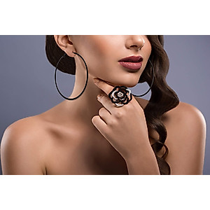 IDB Classic Stainless Steel Big Hoop Color Earrings - Huge Basketball Oversized Retro 80's Hoops - 3 1/8 inch (3.125" / 80mm) Diameter - (Midnight Black)