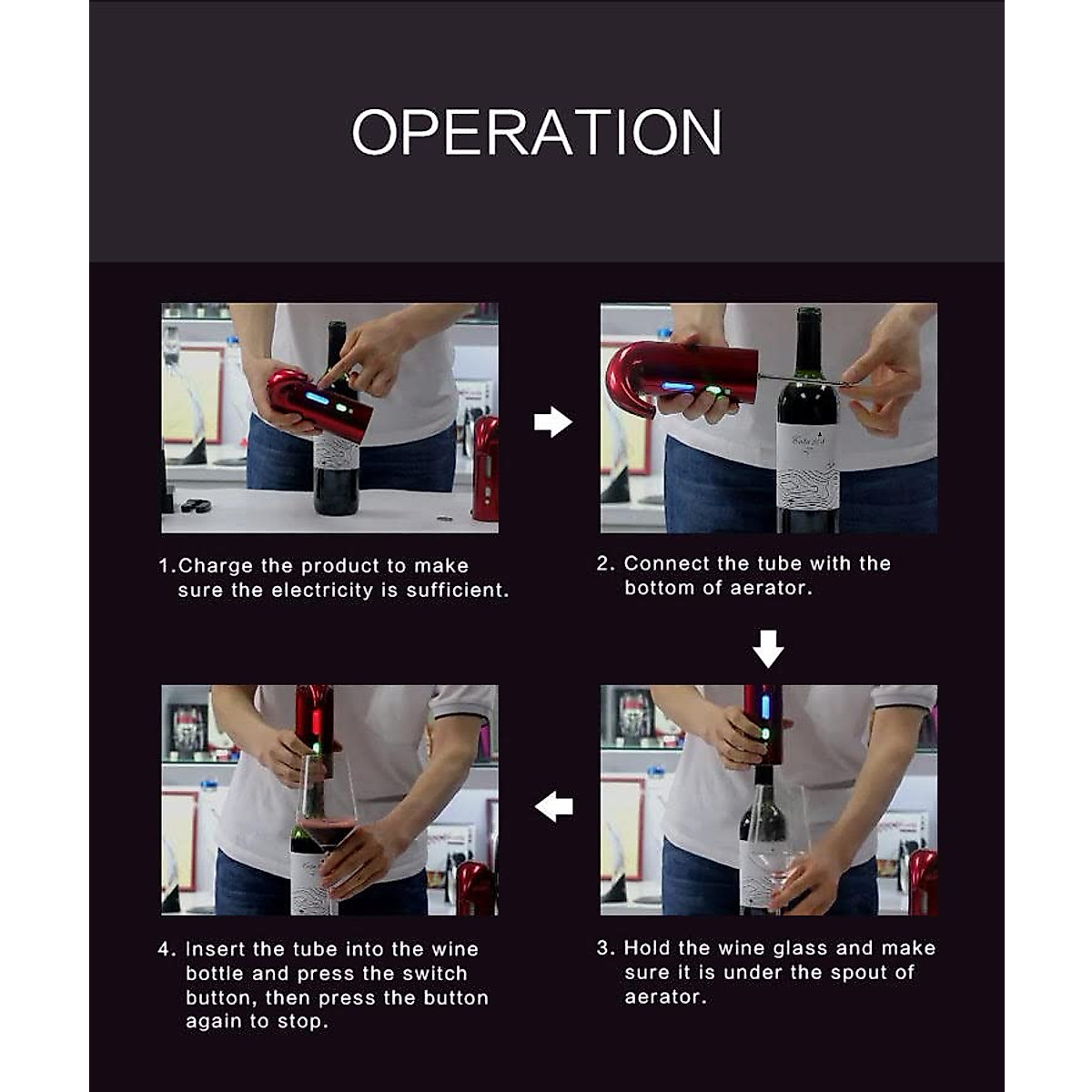 Electric Wine Aerator Pourer and Wine Dispenser Pump with USB Rechargeable Gift (Black)