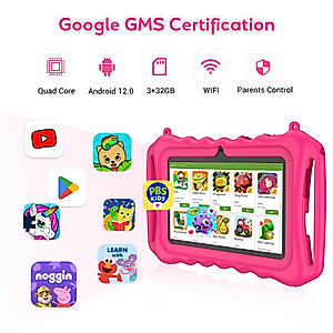 Tablet for Kids,7 inch Tablet for Toddlers 3GB RAM 32GB ROM, Android 12.0 Kids Tablet with Dual Camera, WiFi, Bluetooth, Parental Control, Shockproof Case, YouTube, Netflix,Toddler Tablet for Children