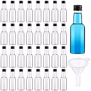 100 Pcs Mini Liquor Bottles Plastic Small Shot Bottles Mini Salad Dressing Bottle Empty Mini Alcohol Bottles with Black Cap Small Wine Bottles Hot Sauce Bottles Liquid Funnel Party Favors (1.7 Oz)