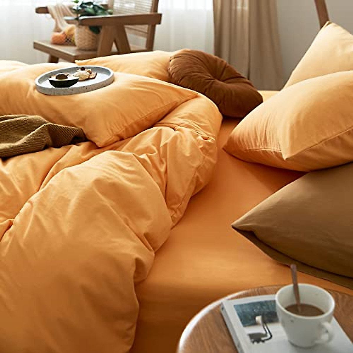 mixinni Tangerine Jersey Knitted Duvet Cover 3 Pieces Organge Soft Bedding Set with Zipper Closure Perfect for Him and Her, Easy Care, Soft and Breathable-(3pcs, King Size)
