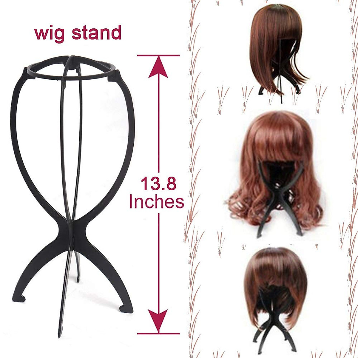 Ruiwen hair 2PCS Wig Stand, Wig Head Stand, Wig Head, Travel Wig Stand for Styling Collapsible Wig Stand Portable Wig Stand Wig Holder 13.8 Inch Wig Stands for Women Multiple Wigs