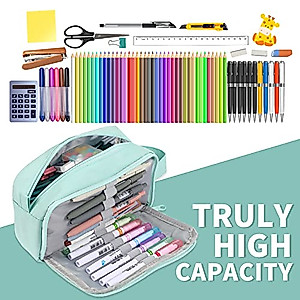YEAHVIY Large Capacity Pencil Pen Case, Cute Pencil Pouch Cases, Portable & Durable Pencil Bag Box Organizer with Easy Grip Handle & Loop, Aesthetic Supply for Girls Adults, Mint Green