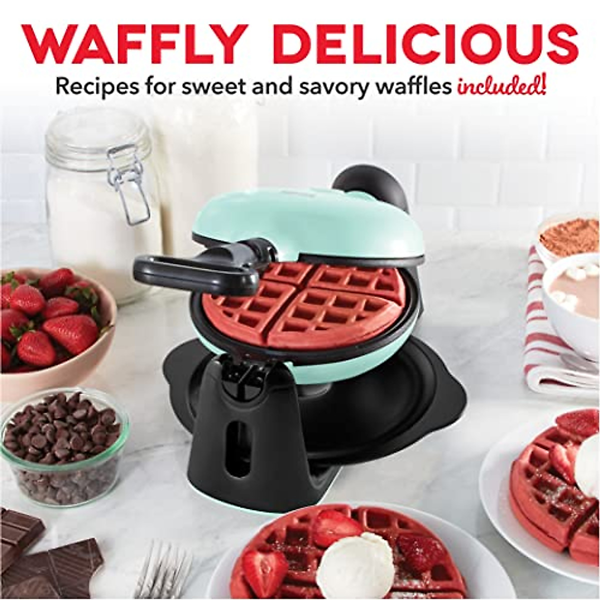 DASH Flip Belgian Waffle Maker With Non-Stick Coating for Individual 1" Thick Waffles – Aqua