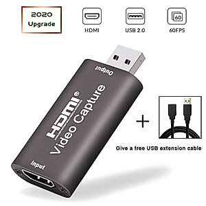 Audio Video Capture Card with USB Extension Cable，Input 4K@60FPS, Output 1080P@60FPS ， HDMI to USB Capture Card for Broadcast Live and Record with DSLR, Camcorder, or Action Camera（Coffee）