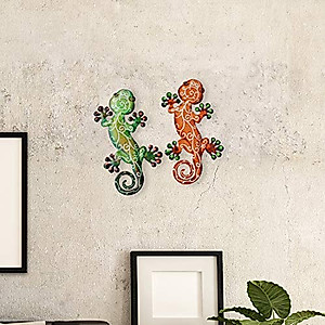 Hanizi 15'' Metal Gecko Wall Decoration, Wall Art Hanging for Bedroom Living Room Office Garden Indoor Outdoor, Set of 2