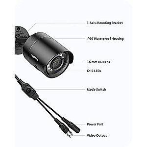 ANNKE 1080p Security Camera 4-in-1 CCTV Bullet Wired Camera, AHD/TVI/CVI/CVBS, IP66 Weatherproof Analog Surveillance Video Add–On Camera for Indoor and Outdoor Use, 100 ft Clear Night Vision - E200