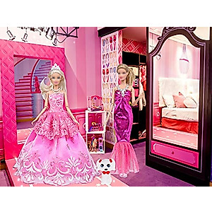 39 PCS Doll Clothes and Accessories Including 3 Wedding Gown Dresses, 5 Mini Dress, 3 Fashion Doll Clothes, 3 Blouses Pants, 1 Dog & 24 Accessories for 11.5 inch Fashion Girl Doll