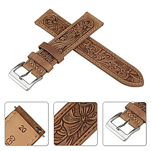 Deeplus 22mm Leather Watch Bands, Western Retro Embossed Leather Bands Compatible with Samsung Galaxy Watch 46/45mm, Gear S3 Frontier, Huawei Watch GT, Garmin Vivoactive 4/Forerunner 945, Retro Brown