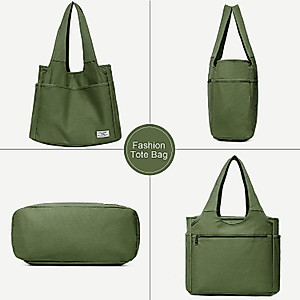 KYALOU Utility Large Canvas Tote Bag with Pockets, Women Casual Shoulder Bags with 13 Exterior & Interior Pockets for Work Gym Beach Travel Shopping Grocery (Green)
