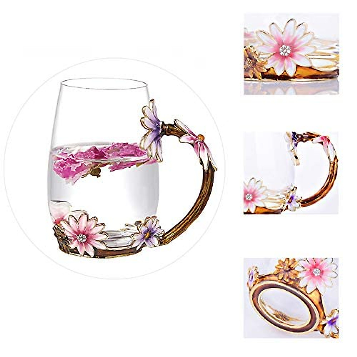 Glass Tea Cup,Glass Coffee Mugs,10.8oz /Blue Glass Coffee Cups for Wife Women Grandma Mom Girl Teacher Friend