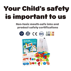 MoinKidz See & Spell Matching Letter Toy Learning Educational Toys for 3 4 5 6 Years Old Boys and Girls Preschool Learning Activities Shape & Color Recognition Game CVC Word Builders for Kids