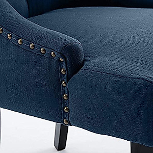 Alohappy Dining Chairs Linen Upholstered Side Chairs with Natural Oak Legs for Kitchen,Living Dining Room,Set of 2 Navy Blue