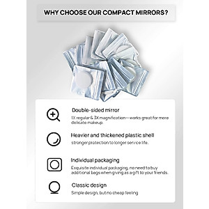 Getinbulk Compact Mirror Bulk, Set of 12 Double-Sided 1X/3X Magnifying PU Leather Round (Black, 2.7inch Diameter)