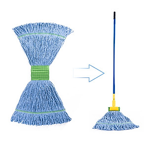 MATTHEW CLEANING PRODUCTS 6Pack Mop Heads Commerical Grade Cotton Loop-End Heavy Duty String Mop Refills,6'' Headband X-Large Wet Industrial Mop Head Replacement Machine Washable (Blue)