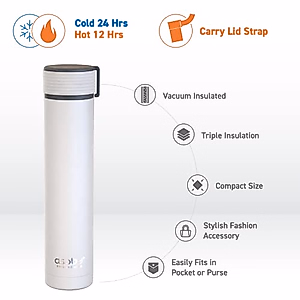 The Asobu Skinny Mini 7.8 oz Fashionable Double Walled Stainless Steel Insulated Pocket Sized Flask (White)