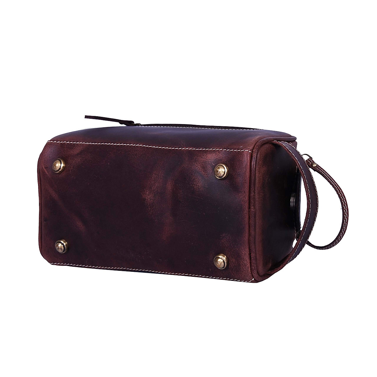 10" Premium Leather Toiletry Travel Pouch With Waterproof Lining | King-Size Handcrafted Vintage Dopp - Kit By Aaron Leather Goods (Dark Brown)