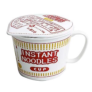 FYUEROPA Ceramic Large Noodle Bowl 27 Oz Soup bowl with Lid (Red)
