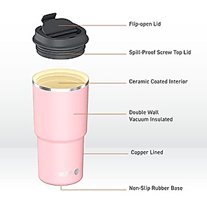 asobu 22oz Extra Large Ceramic-Lined Travel Mug with No Metal Taste-Keeps Flavors True - Double-Wall Vacuum Insulated Coffee Mug with Spill-Proof Pop-Open Lid for Hot Drinks
