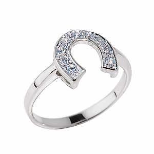 Dainty 925 Sterling Silver CZ-Studded Ladies Horseshoe Ring (Size 7)