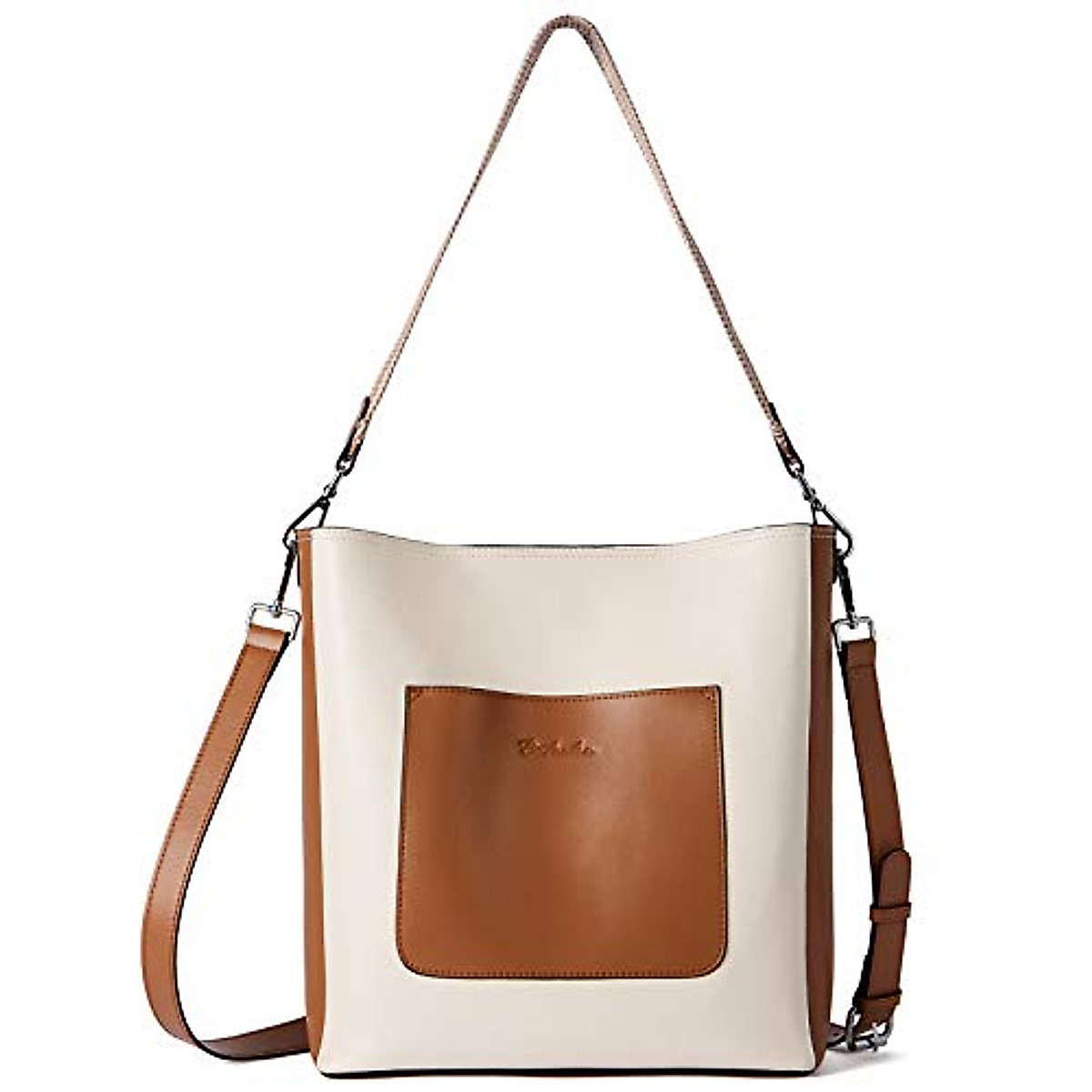 BOSTANTEN Handbags for Women Leather Designer Hobo Tote Purses Shoulder Bucket Crossbody Bags Beige with Brown