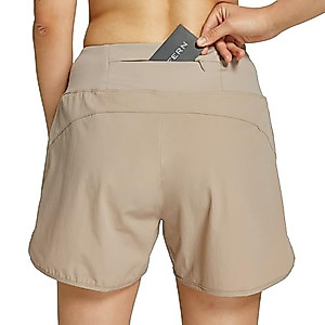 Willit Womens 4" Running Hiking Shorts Athletic Active Shorts with Liner Quick Dry Sports Shorts Zipper Pocket Khaki L