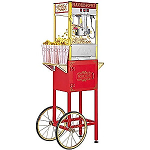 NC ZOKOP ZPMC-B 850W 120V-60Hz 8oz Retro Single Door Popcorn Machine Full Machine with Cart Red